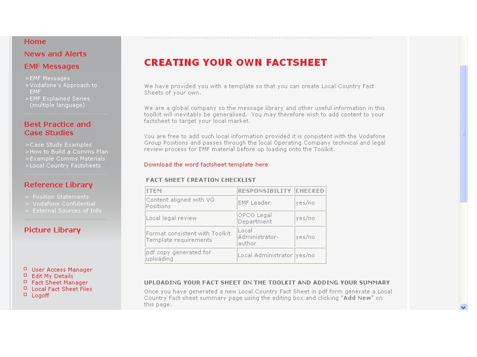 EMF - UPLOADING LOCAL FACT SHEETS WITH SUMMARY FOR READERS